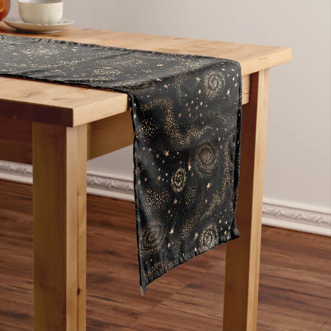 Gold Star Constellation Galaxy Pattern Medium Table Runner | Zazzle