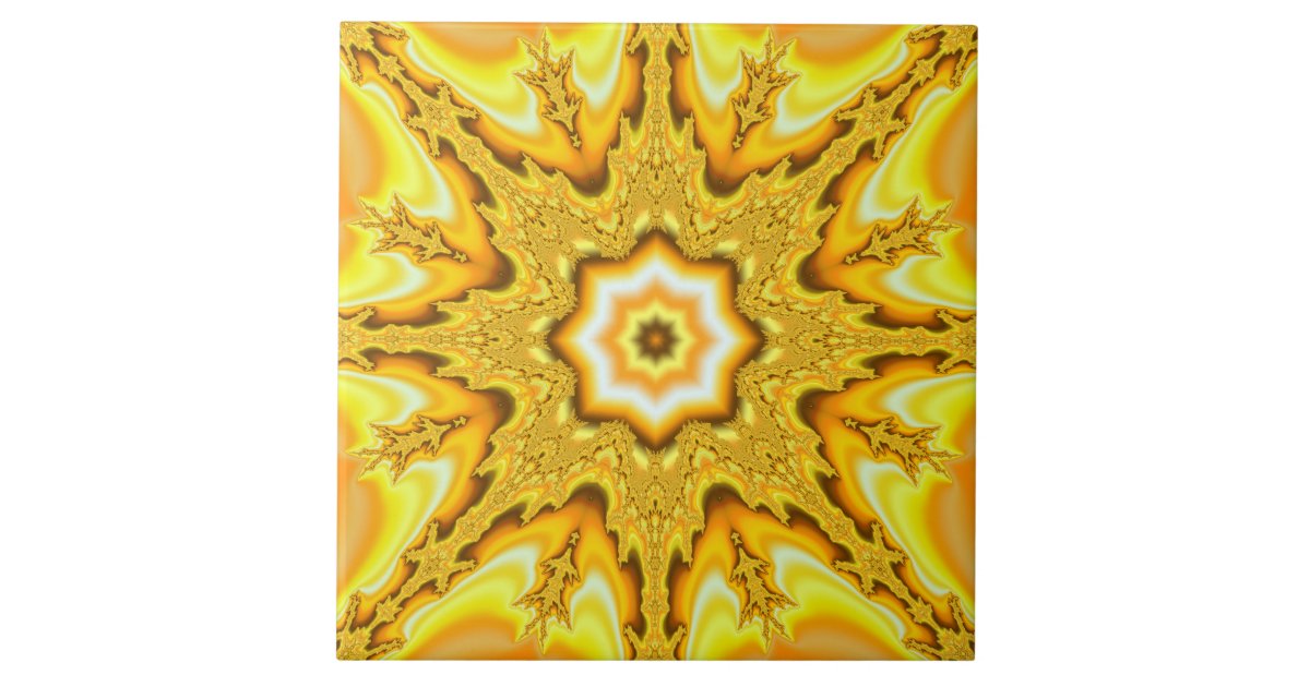 Gold Star Fractal Ceramic Tile | Zazzle