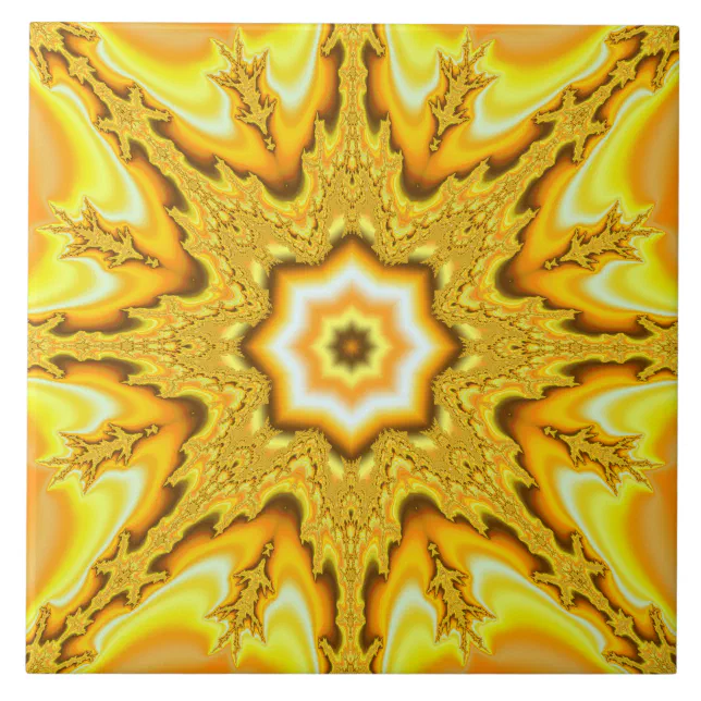 Gold Star Fractal Ceramic Tile | Zazzle