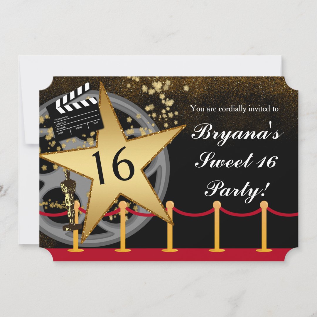 Gold Star Hollywood Red Carpet Party Invitations | Zazzle