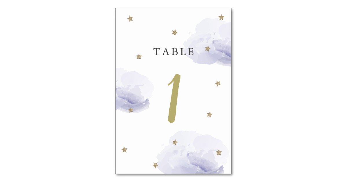 Gold Star & Lavender Cloud Table Number | Zazzle
