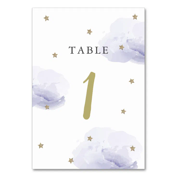 Gold Star & Lavender Cloud Table Number | Zazzle