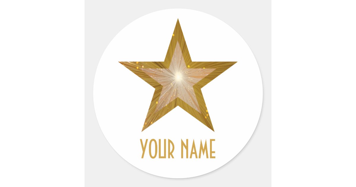 Gold Star 'Name' round sticker white | Zazzle