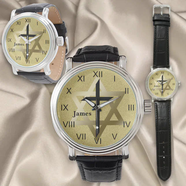 Gold Star of David With Black Cross Watch | Zazzle