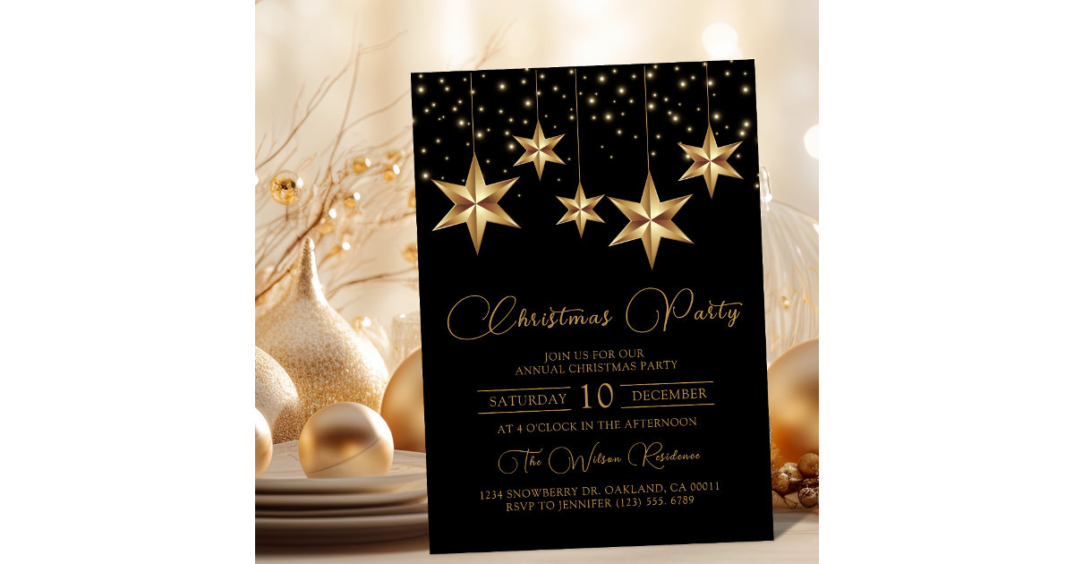 Gold Star Ornament Christmas Party Invitation | Zazzle