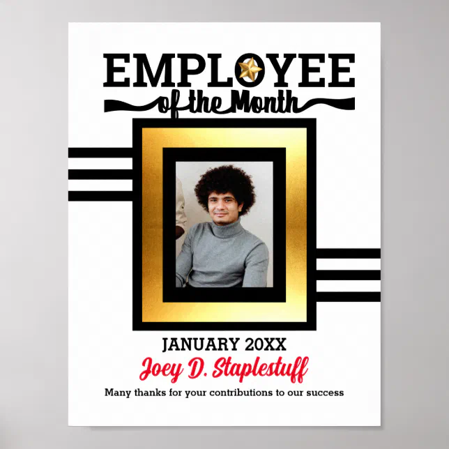 Gold star photo employee of the month award poster | Zazzle