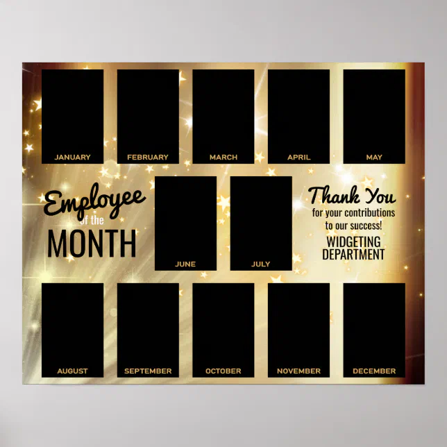 Gold star photo employee of the month recognition poster | Zazzle