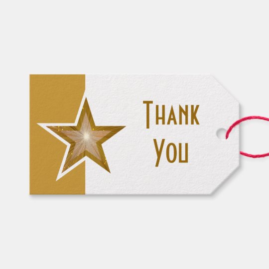 Gold Star print Thank You gold white text Gift Tags | Zazzle.com