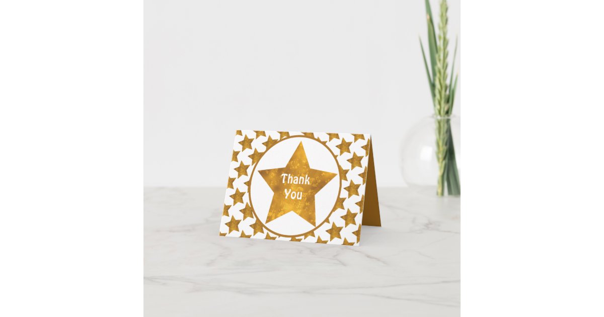 Gold Star Thank You Custom Card | Zazzle