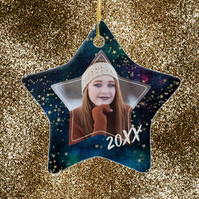 Gold Star Universe Graduate Photo Ornament | Zazzle
