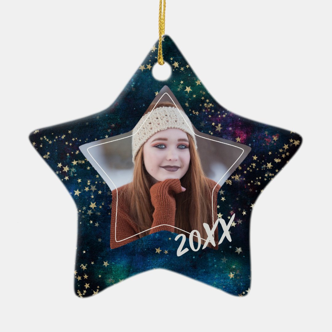 Gold Star Universe Graduate Photo Ornament | Zazzle
