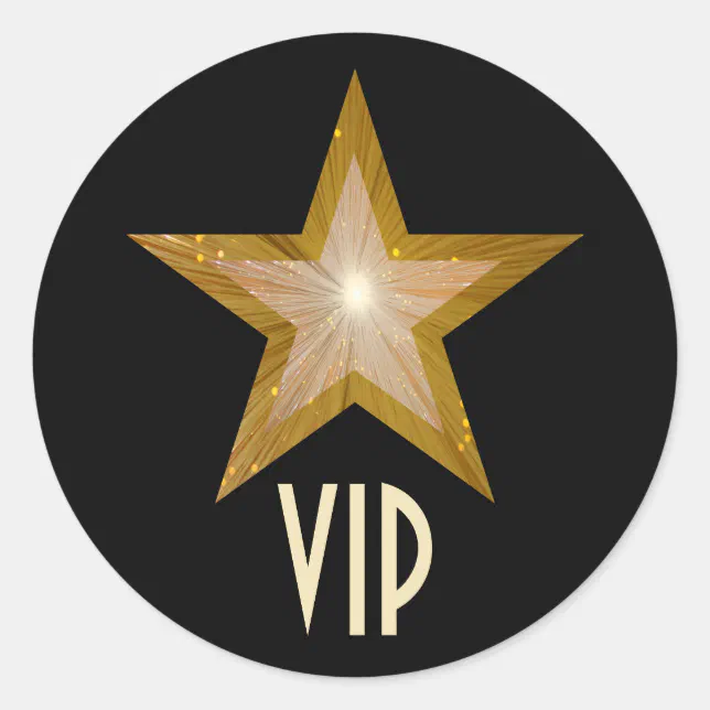 "Gold" Star VIP round sticker black | Zazzle