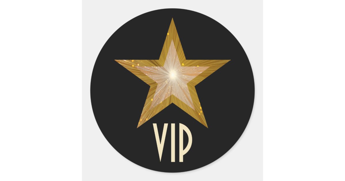 "Gold" Star VIP round sticker black | Zazzle