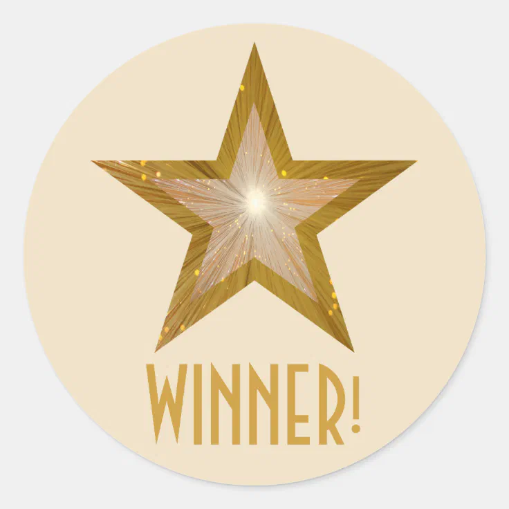 Gold Star 'WINNER!' round sticker cream | Zazzle