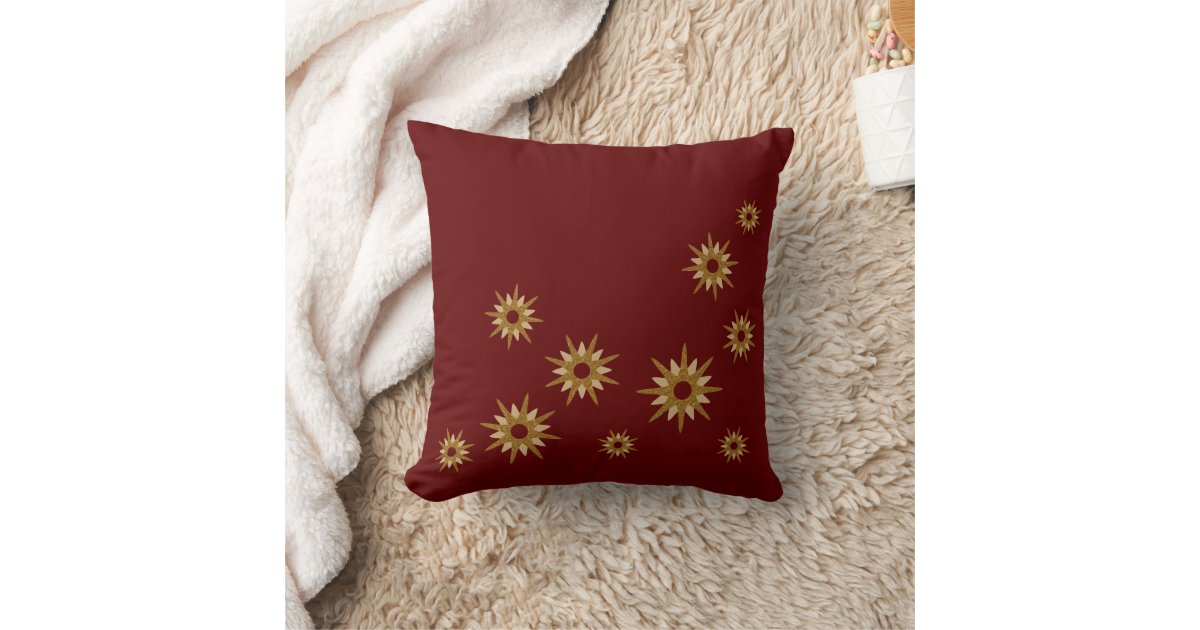Gold Starburst Design | Burgundy Throw Pillow | Zazzle