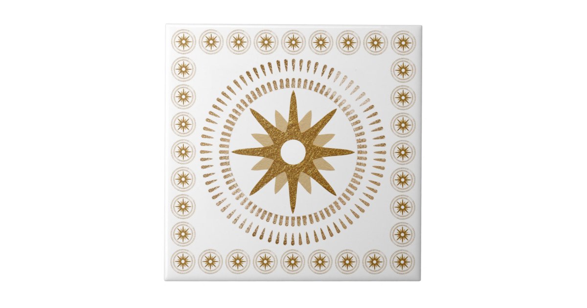 Gold Starburst Medallion Ceramic Tile | Zazzle