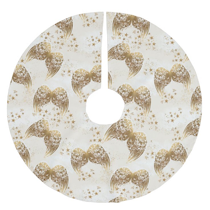 Gold Stars and Angel Wings Tree Skirt | Zazzle