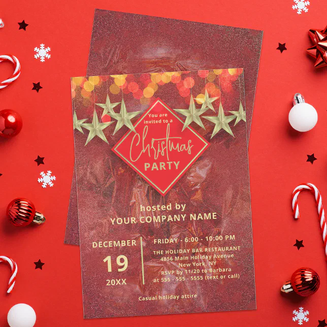 Gold Stars and Lights Corporate Christmas Party Invitation | Zazzle