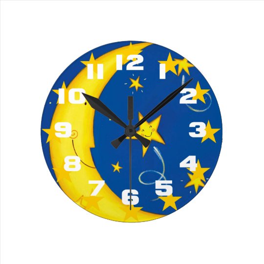 Gold Stars And Moon Round Clock | Zazzle.com