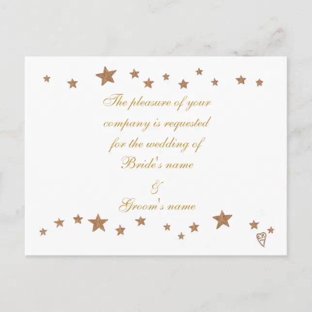 Gold Stars Border Wedding Invitation Postcards | Zazzle