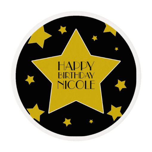 Gold Stars Custom Name Hollywood Party Edible Frosting Rounds | Zazzle