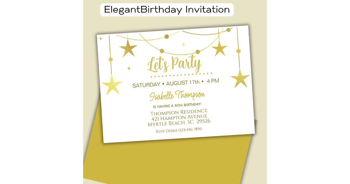 Gold Stars Let's Party Birthday Invitation | Zazzle