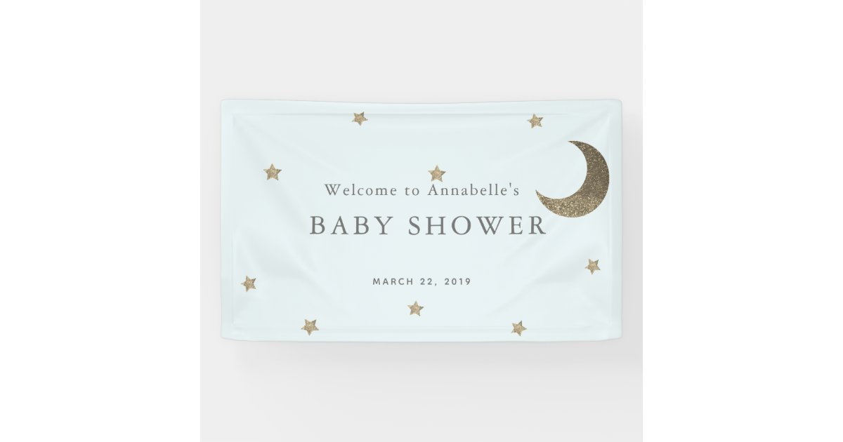 Gold Stars & Moon Blue Baby Shower Banner | Zazzle