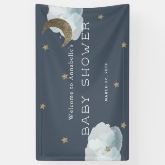 Gold Stars Moon Cloud Navy Blue Baby Shower Banner | Zazzle