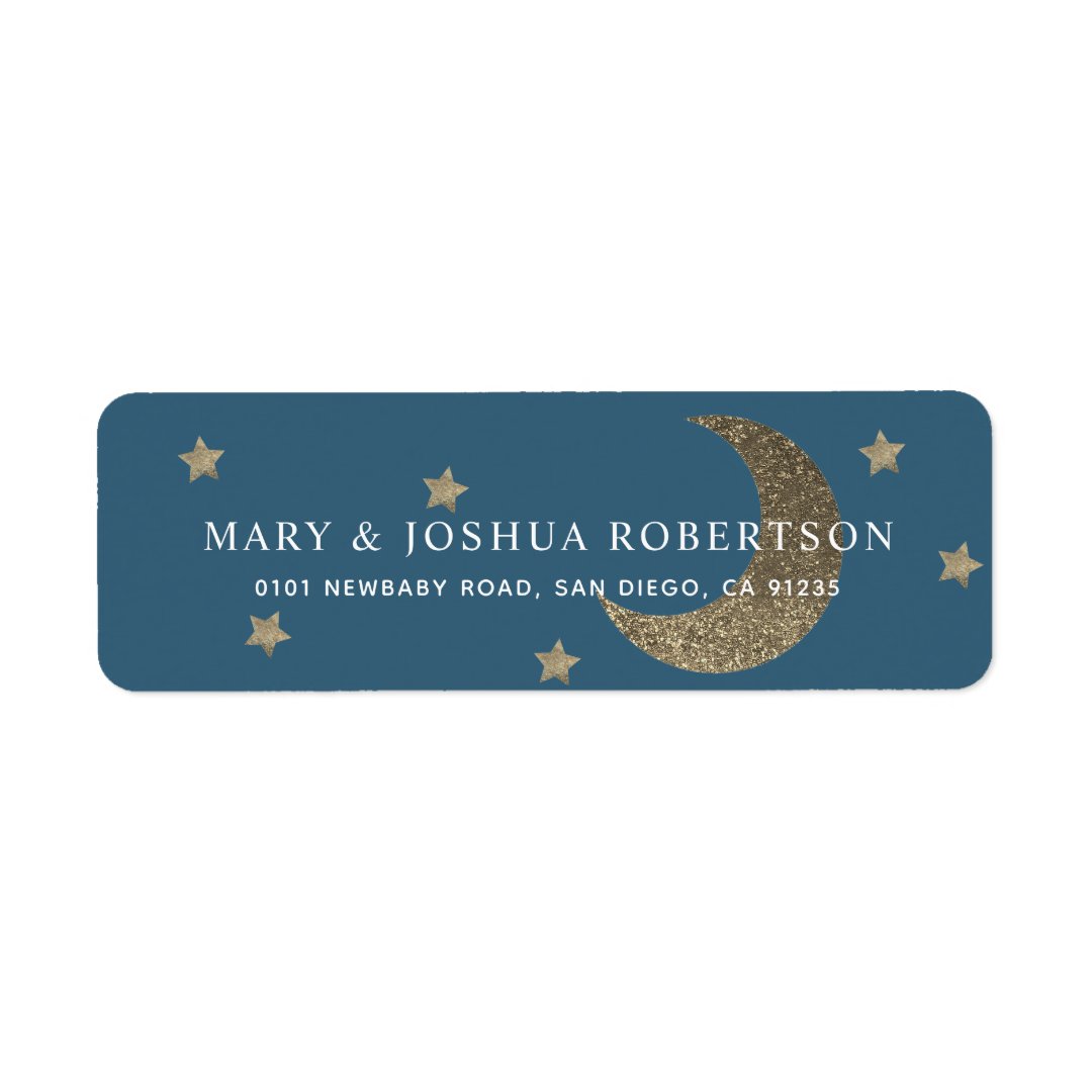 Gold Stars & Moon Navy Blue Address Label | Zazzle