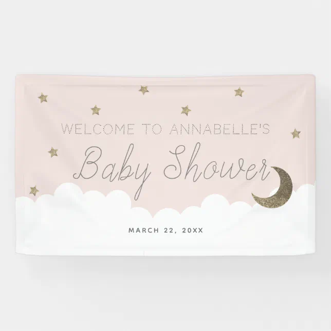 Gold Stars & Moon Pink Baby Shower Banner | Zazzle