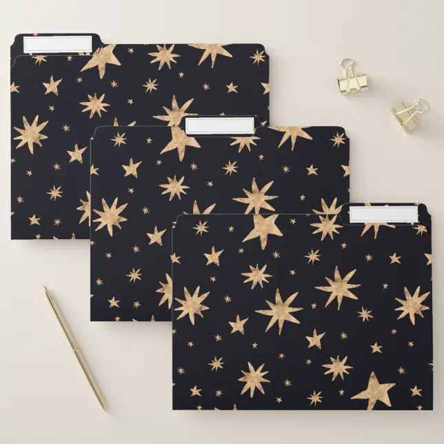 Gold Stars Navy Sky Trendy Starry Pattern File Folder | Zazzle