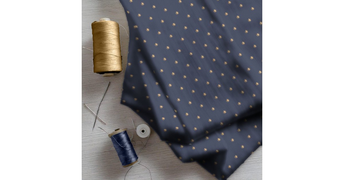 Gold Stars Pattern Navy Blue ID497 Fabric | Zazzle