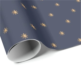 Gold Stars Pattern Optional Navy Blue ID497 Wrapping Paper | Zazzle