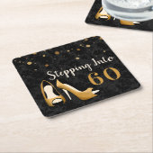 Gold Stepping into 60 Woman's Birthday Party Square Paper Coaster | Zazzle