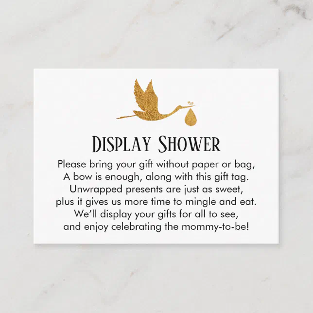 Gold Stork Display Baby Shower Insert Gift Card | Zazzle