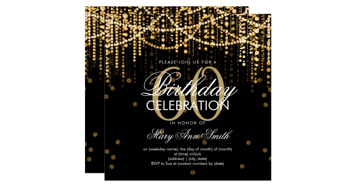 Gold String Lights Any Age Birthday Invitation | Zazzle.com