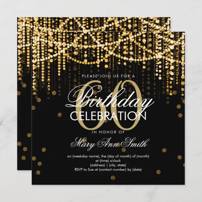 Gold String Lights Any Age Birthday Invitation | Zazzle