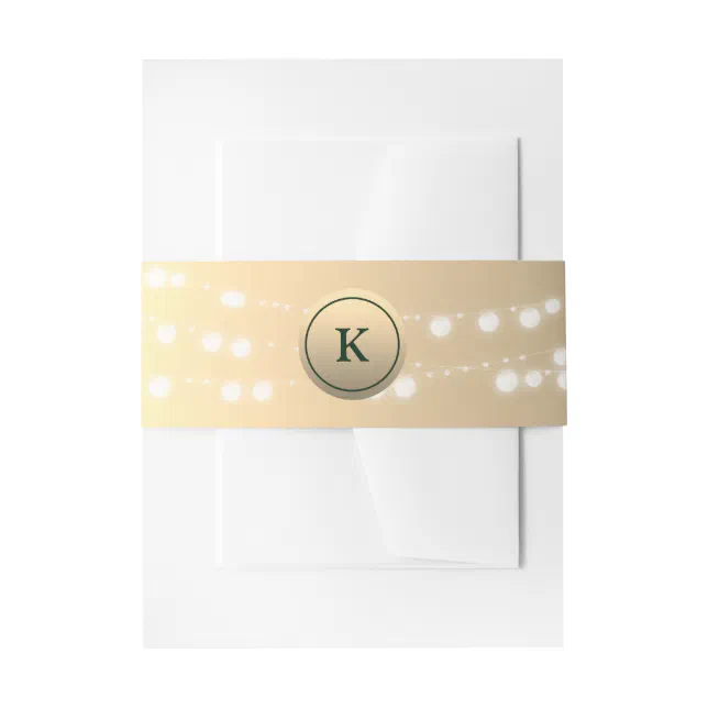Gold String Lights Wedding Invitation Belly Band | Zazzle