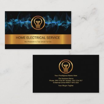 Gold Stripe Blue Electric Lightning Electrician Business Card | Zazzle