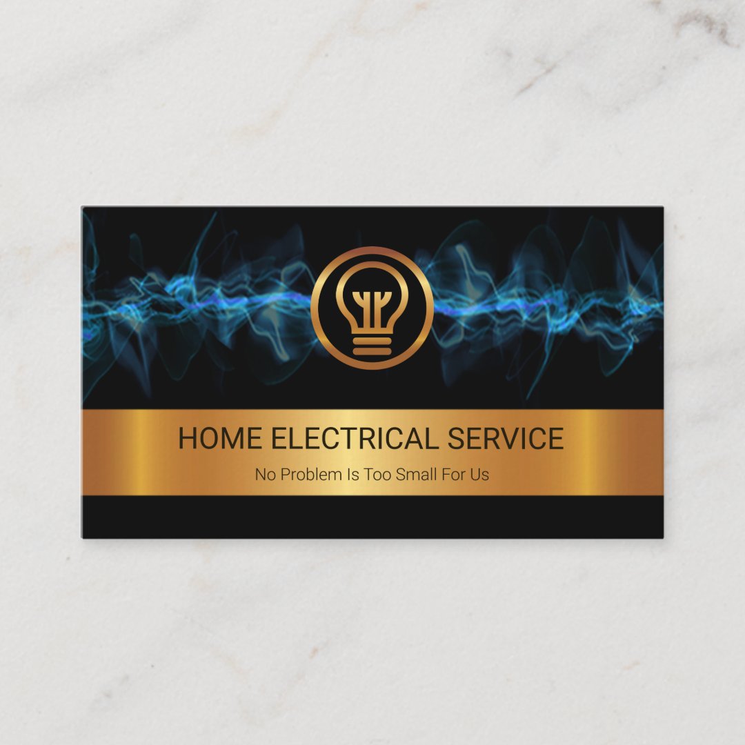 Gold Stripe Blue Electric Lightning Electrician Business Card | Zazzle