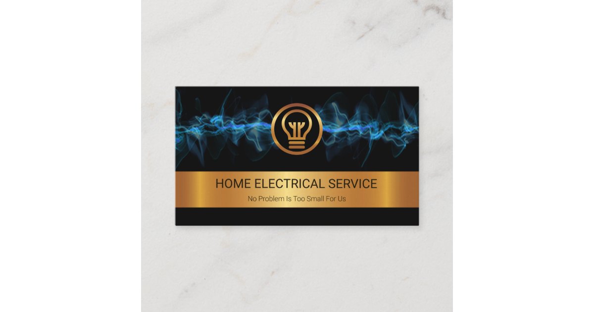 Gold Stripe Blue Electric Lightning Electrician Business Card | Zazzle