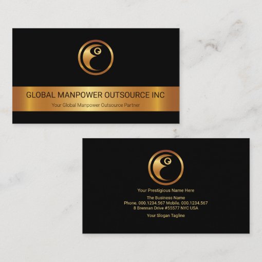 Gold Stripe Gold Manpower Logo Recruitment Business Card | Zazzle