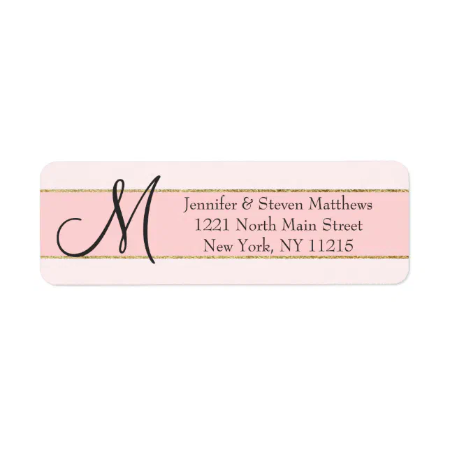 Gold Stripe Pink Monogram Initials and Name Labels | Zazzle