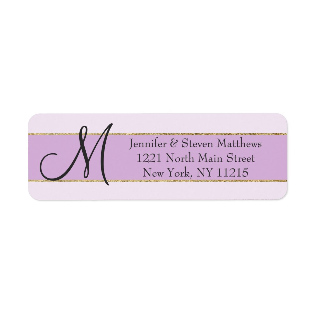 Gold Stripe Purple Monogram Initials and Name Label | Zazzle