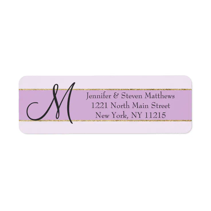 Gold Stripe Purple Monogram Initials and Name Label | Zazzle