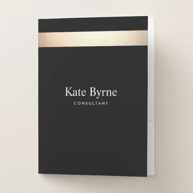 Gold Striped Black Modern Stylish Professional Pocket Folder | Zazzle