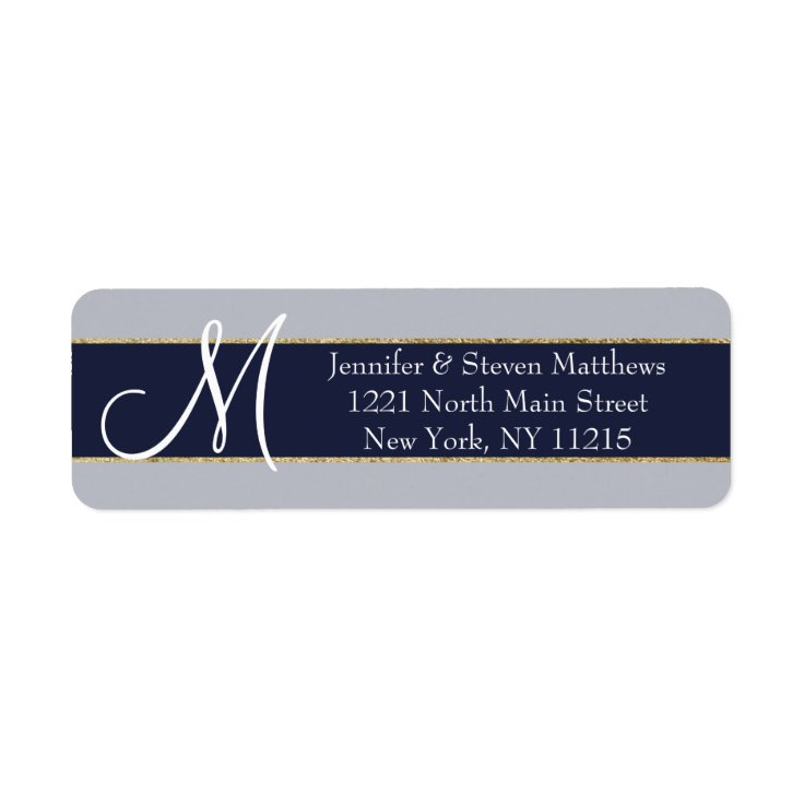 Gold Striped Blue Monogram Initials Name Labels | Zazzle