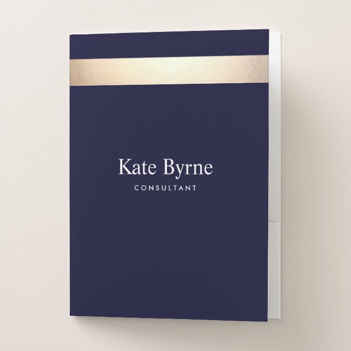 Gold Striped Modern Stylish Navy Blue Professional Pocket Folder | Zazzle