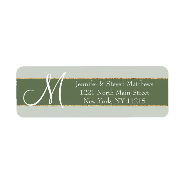 Gold Striped Olive Monogram Initials Name Labels | Zazzle