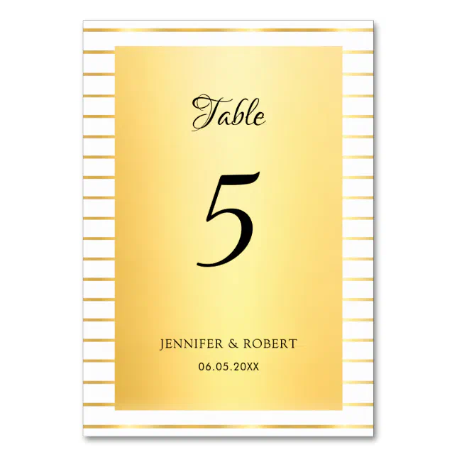 Gold Striped Template Elegant Script Calligraphed Table Number | Zazzle